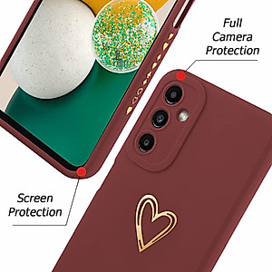 Fiyart Designed for Samsung Galaxy A14 5G Case Love Heart Design for Women Girls Soft TPU Plating Full Camera Lens Protection Phone Cover Bumper with Screen Protector for Galaxy A14 5G-Wine Red