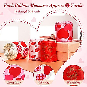 Valentine Wired Edge Ribbon, Hearts Patterned Ribbon, Heart Pattern Ribbon for Wrapping Wreath Flowers Bows, 2.5 Inch x 20 Yards in All (Light-Color Style)