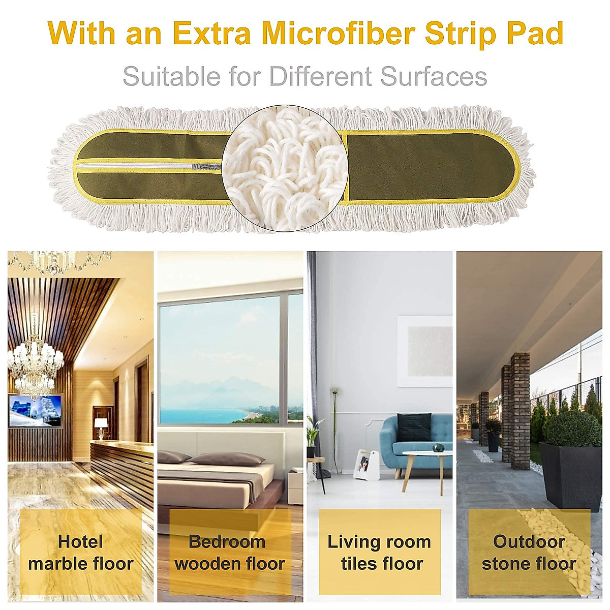 CLEANHOME 36" Commercial Dust Mops with 4 Washable Microfiber Mop Pads for Floor Cleaning Heavy Duty Hotel Company Household Cleaning Supplies for Hardwood, Tiles, Marble Floors
