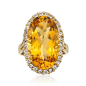 Ross-Simons 11.90 Carat Citrine and .95 ct. t.w. White Topaz Ring in 14kt Gold Over Sterling Silver. Size 6