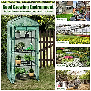 Giantex Portable Mini Greenhouse, Gardening Tent W/ 4-Tier Rack, Weatherproof PE Cover, Zippered Roll-up Door, Steel Frame, Easy Setup, Indoor & Outdoor Small Garden Supplies Green