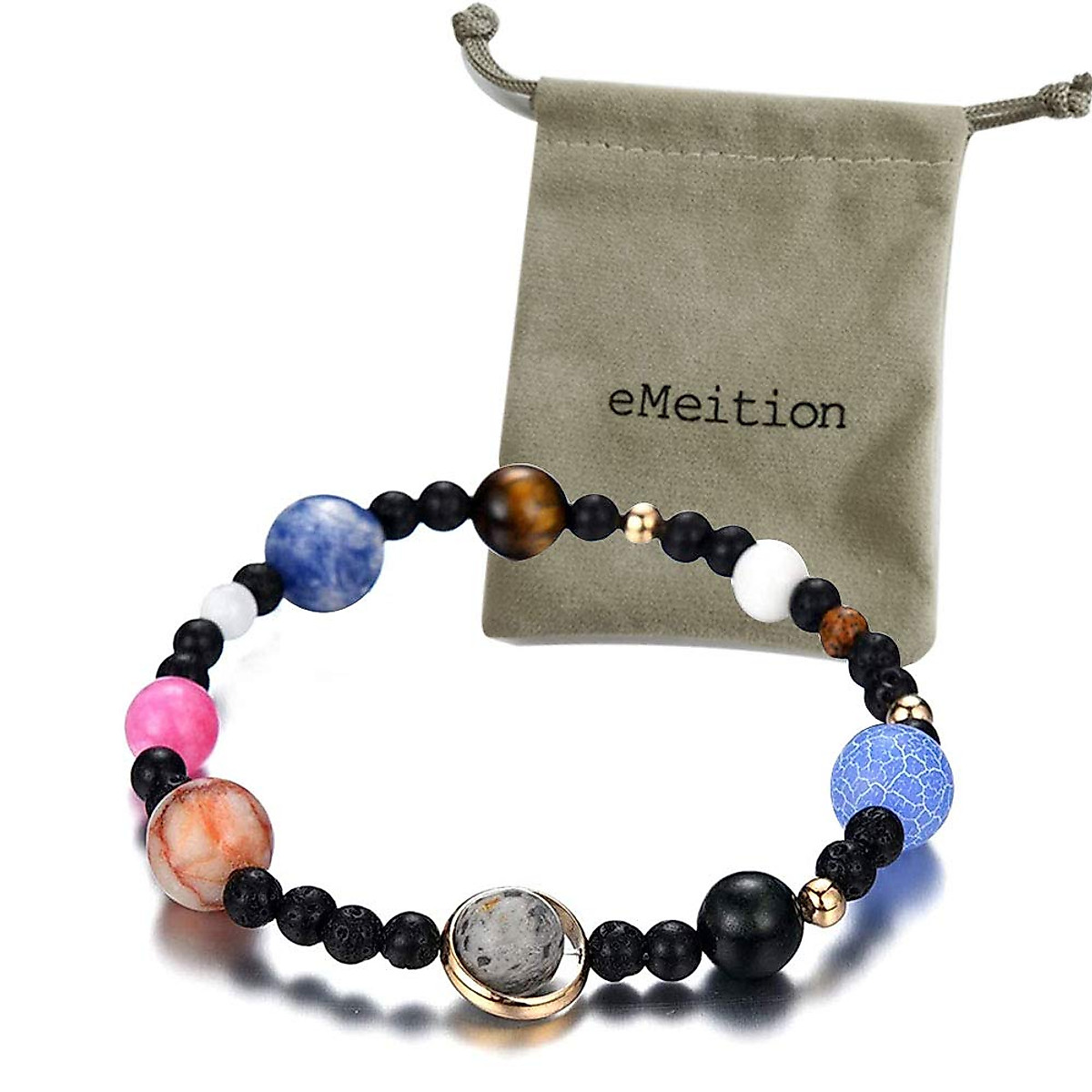 eMeition Miniverse Bracelet, Solar System Bracelet Men Women Natural Stone Planets Galaxy The Eight Planets Guardian Star Saturn Girls Boys Handmade Bracelets