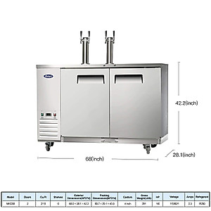 Atosa Beer Keg Cooler Refrigerator with Tap, MKC68 Commercial Kegerator, Double Doors for Bar, 21.5 Cu.Ft. 33?-38?