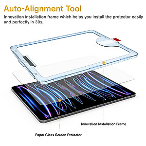Hocents. Paperfeel Glass Screen Protector Compatible with iPad Pro 12.9 6th / 5th / 4th / 3rd Generation (2022/2021 / 2020/2018), Auto-Alignment Tool, Tempered Glass, EZ Kit