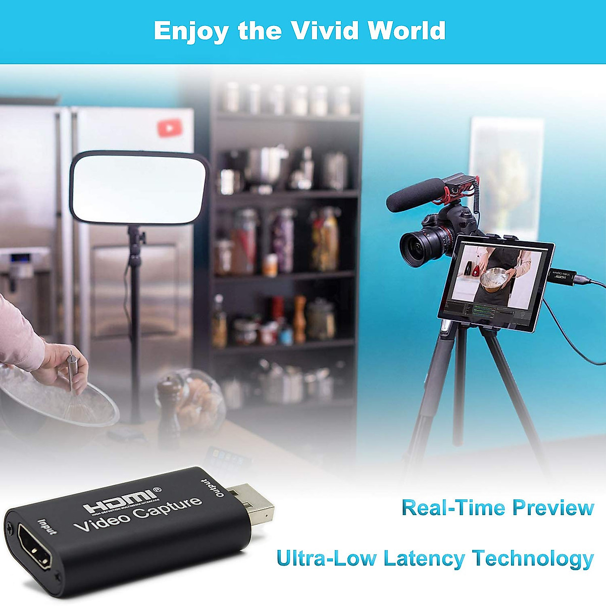 BlueAVS HDMI to USB Video Capture Card 1080P for Live Video Streaming Record via DSLR Camcorder Action Cam (Black)