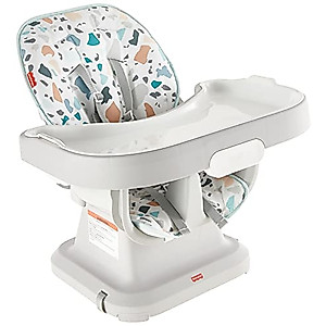 Fisher-Price Baby to Toddler High Chair SpaceSaver Simple Clean Portable Dining Seat & Booster with Washable Deep Tray & Liner, Pacific Pebble