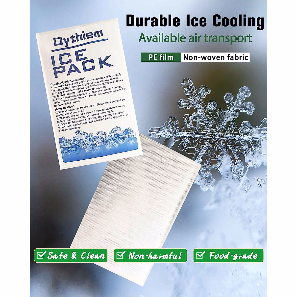 Oythiem Ice Packs for Kids Adults Lunch Bag Boxes, Seafood, Meat Food, Breastmilk, Travel Camping, Cooler Shock Ice Packs for Coolers Long Lasting Reusable, Keep Long Cool 12 to 24 Hours (8 Packs)