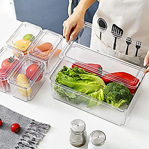 Set of 5 Fridge Organizer Bins Plastic Freezer Refrigerator Pantry Organizer Food Storage Box Container for Cabinet, Countertops, Cupboard, Kitchen Pantry Organization and Storage