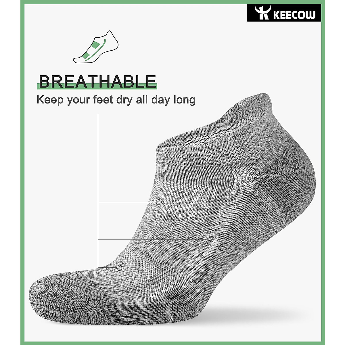 KEECOW Mens Athletic Socks 9-12 Grey Low Cut Short Cushioned Socks for Men Women 6 Pairs Breathable, Performance