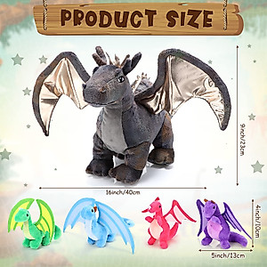 HyDren 5 Pcs Dragon Plush Stuffed Animal 16 Inch Giant Mommy Dragon Plush with 4 Pcs Babies Dragons in Zippered Belly for Kids Birthday Children's Day Gifts Dragon Plush Toy Classroom Prizes