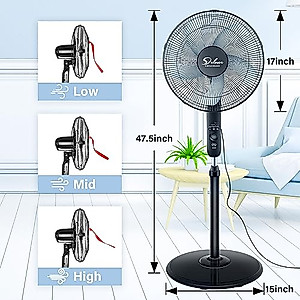 Simple Deluxe Pedestal Stand Fan with Remote Control for Indoor, Bedroom, Living Room, Home Office & College Dorm Use,3 Speed, Black, 16 Inch