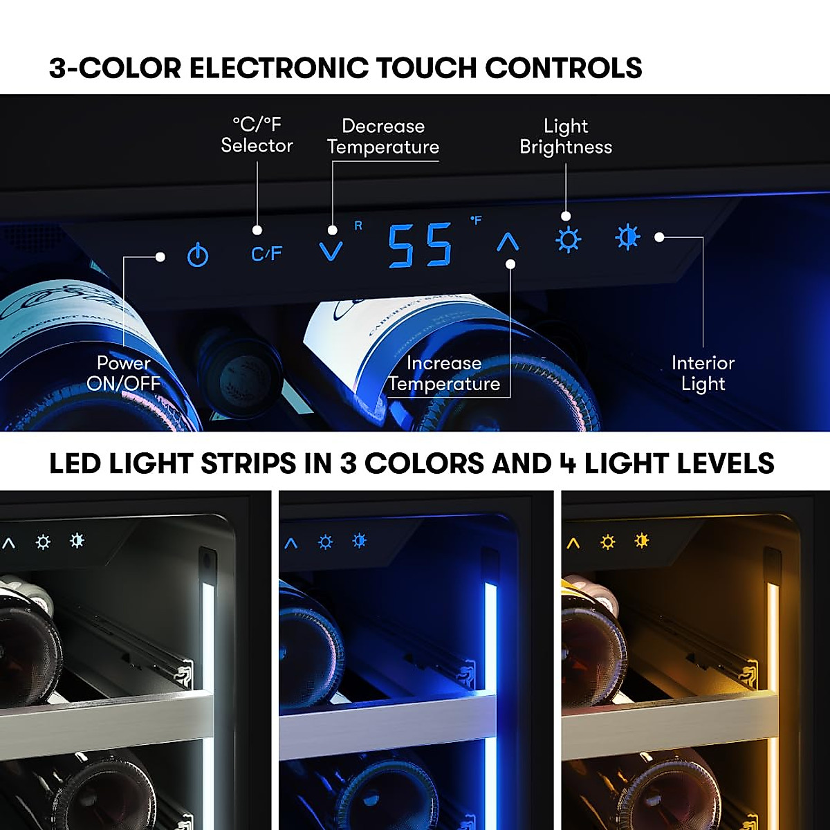 Zephyr Presrv 15 Inch Wine Fridge Single Zone Under Counter - Slim Narrow Wine Cooler Cellars Small Cabinet Wine Refrigerator Home Bar Chiller Freestanding with Glass Door - 27 x 750ml Bottles