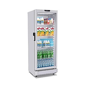 GRS Glass Door Display Refrigerator - 7.1 Cubic Feet Display Beverage Light Commercial Fridge, eCooler System, Adjustable Shelves, Ideal for Convenience Stores - White