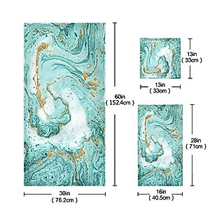 Naanle 3D Beautiful Green Marble Soft Luxury Decorative Set of 3 Towels, 1 Bath Towel+1 Hand Towel+1 Washcloth, Multipurpose for Bathroom, Hotel, Gym, Spa and Kitchen