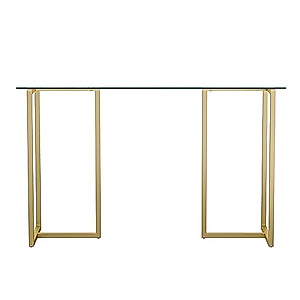 Martha Stewart Eli Home Office Desk with Glass Top and Steel Frame, Polished Brass