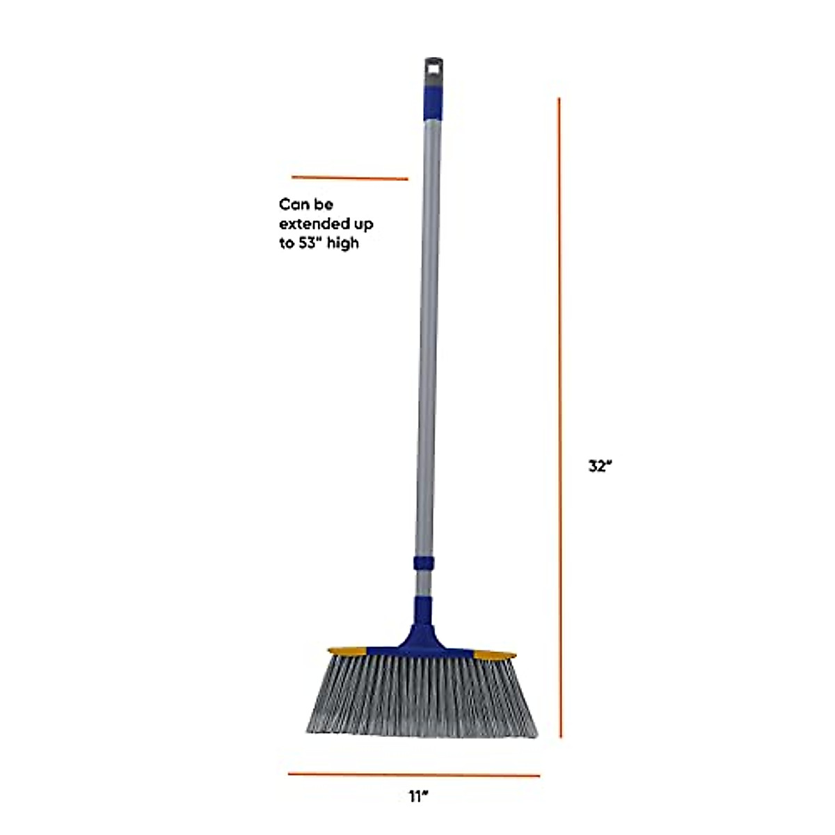 Slim Angle Broom with Extendable Handle 53" Long, Durable Collapsible Broom for Home, Kitchen, RV, Travel (Blue, 2)