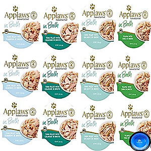 Applaws Cat Food in Broth Pots Variety Bundle Pack -Tuna Lovers Variety Pack 4 Flavors - 2.12 Ounces Each (12 Total) W/Hotspot Pets Collapsible Bowl