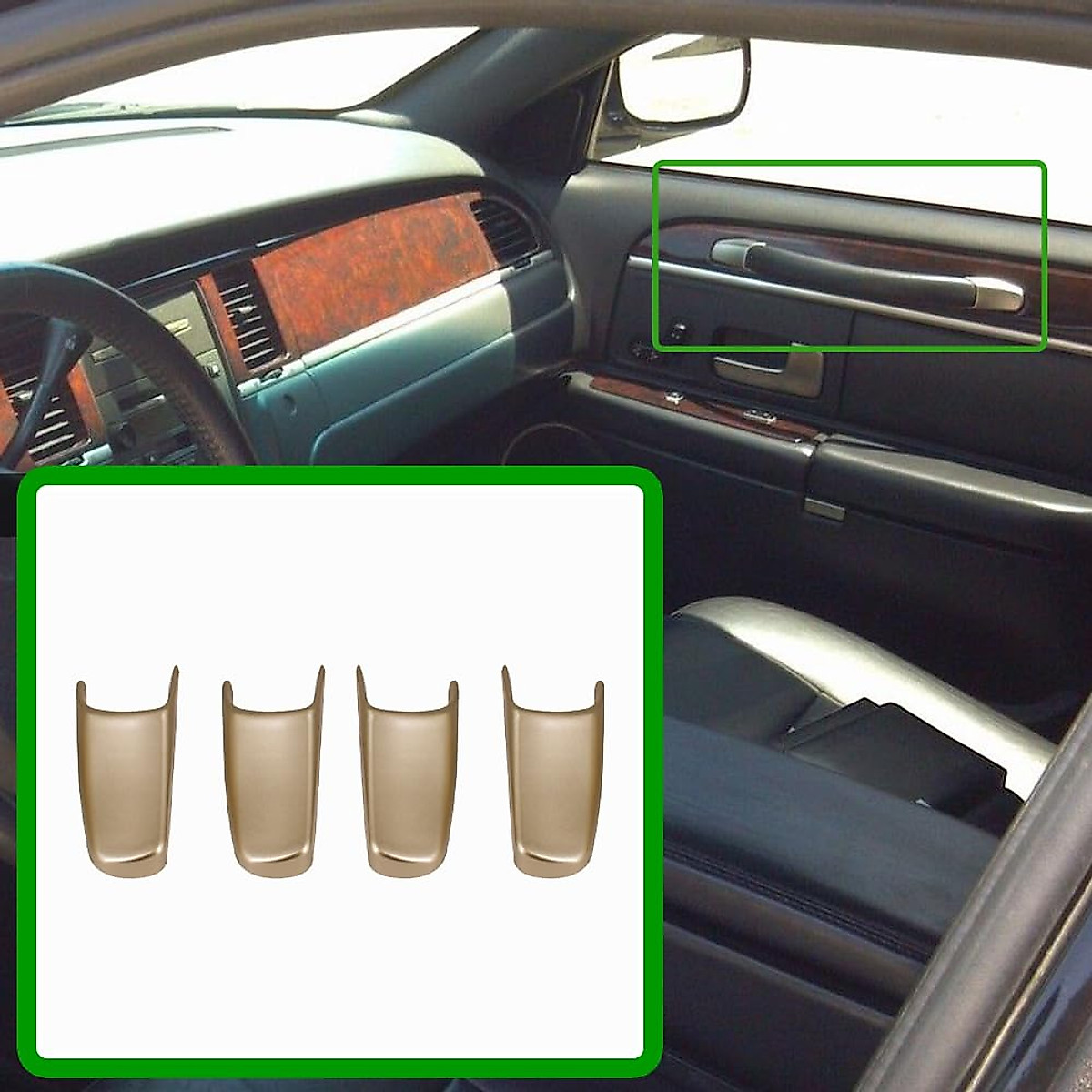 Automkt 4 Pcs Car Door Pull Strap End Caps Fits for 2003-2011 Lincoln Town Car 4.6L V8 Replaces 3W1Z-5422670-AAC Gold