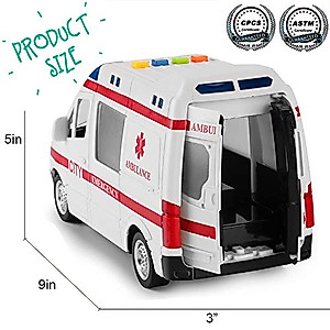 Liberty Imports Ambulance Toy Car with LED Lights & Siren Sound Effects - Friction Powered Wheels Plastic Rescue Vehicle Toy for Kids & Toddlers