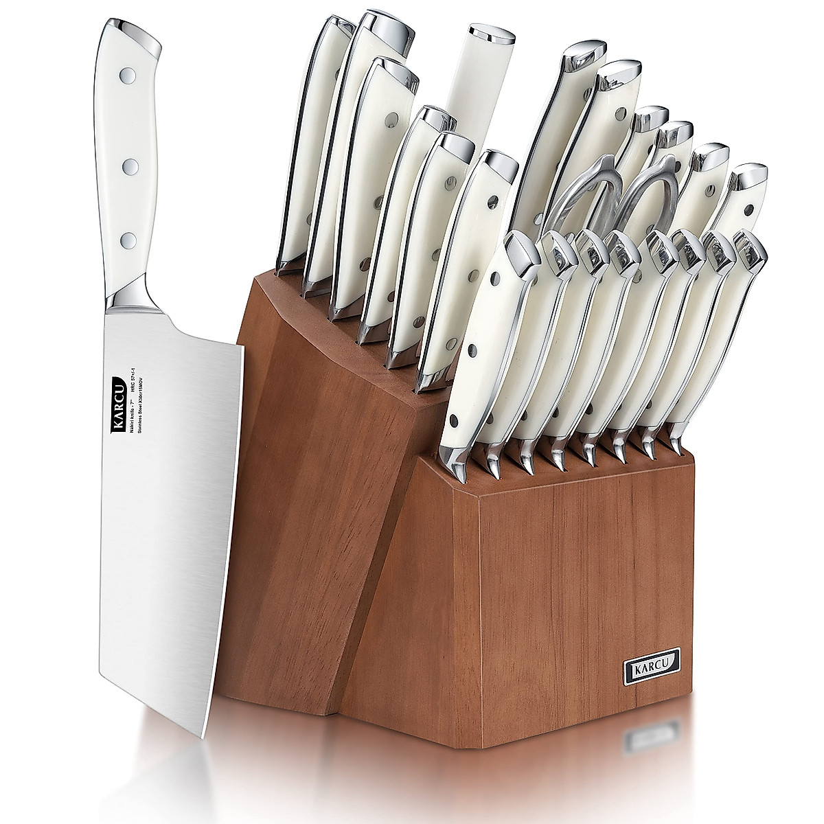 Knife Set, Karcu 23-Piece German Steel Forged Kitchen Knife Block Set, Acacia Block