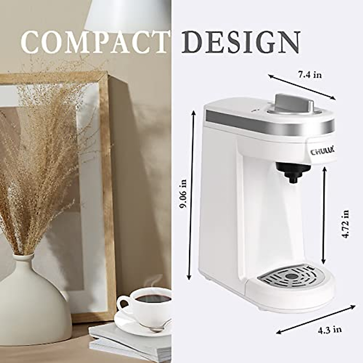 CHULUX Single Serve / Cup [Coffee] Maker Brewer for K-Cup & Ground & Tea Leaf, Travel Mini Coffee Capsules & Pods, 6 to 12Oz Brew, [Coffee] Machine with A Reusable Filter, White