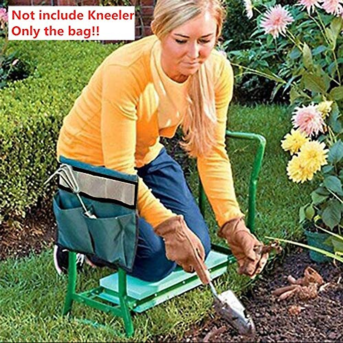 COCO Garden Kneeler Tool Bag Stool Pouch Seat Storage Tote Hanging Organizer, 600D Waterproof Portable for Outdoor Gardening, 12” x 13“ (Green, NOT Include Kneeler)