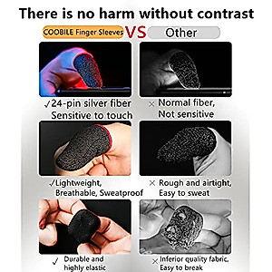 COOBILE Phone Gaming Finger Sleeves （6 Pack） Silver Fiber More Sensitive Anti-Sweat Breathable ，for League of Legend, Rules of Survival,PUBG (Black)