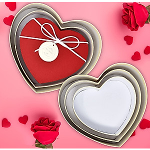 Valentine's Day Heart Shaped Gift Boxes 3 Pack Red and Off White Valentine Hearts Treat Box with Lids & Ribbon Bow Valentines Nesting Cookie Box for Gift Giving Holiday Decorative Present Wrapping