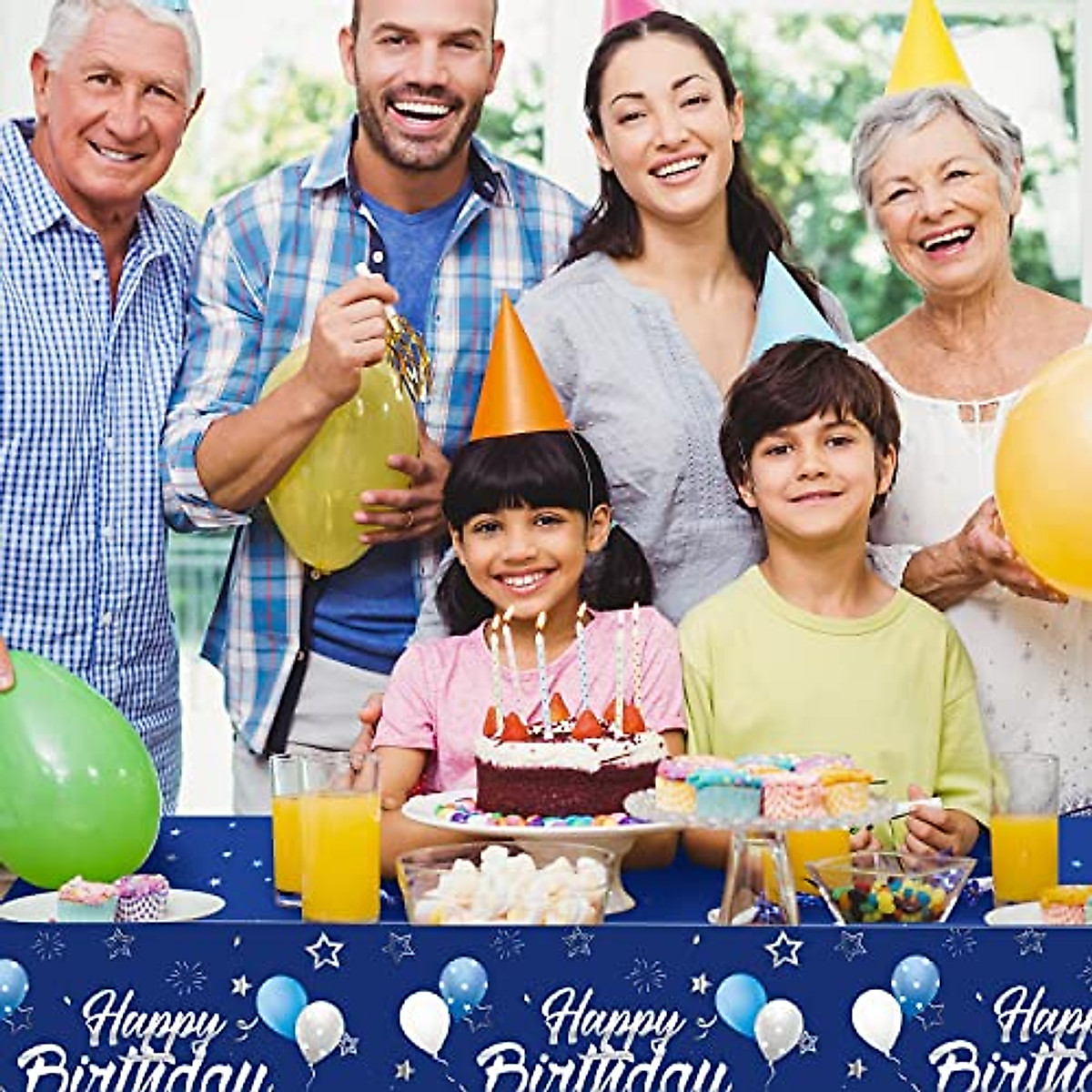 Tegeme Navy Blue Party Supplies Stars Happy Birthday Tablecloths Starry Confetti Table Covers for Kids Birthday Party Decor(Navy Blue and Silver,3 Pack)