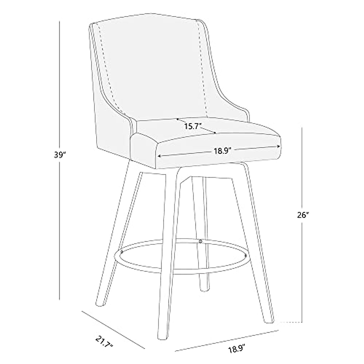 CHITA Counter Height Swivel Barstools, Upholstered Fabric Bar Stools Set of 2, 26" Seat Height, Pebble Grey