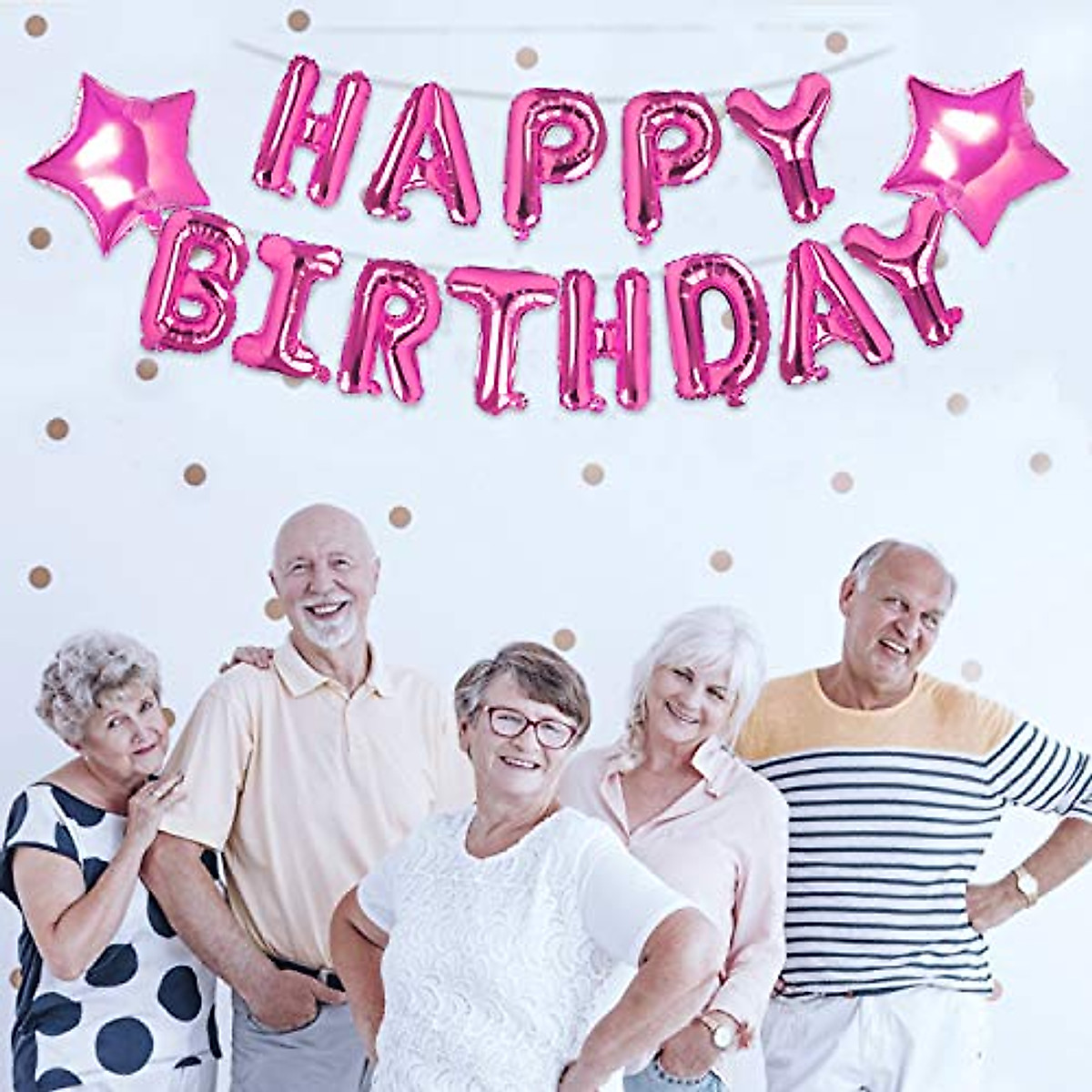 ANYI16 Happy Birthday Balloons Decorations set 13pcs Pink Foil Mylar letter Balloons Banner 12pcs Latex Confetti Balloons 2pcs Giant Star Balloons for Birthday Party Decorations and Supplies(pink)