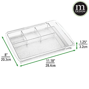 mDesign Expandable Makeup Organizer for Bathroom Drawers, Vanities, Countertops: Organize Makeup Brushes, Eyeshadow Palettes, Lipstick, Lip Gloss, Blush, Concealer - Adjustable Width - Clear