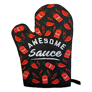 Awesome Sauce Oven Mitt Funny Hot Sauce Peppers Graphic Novelty Kitchen Glove Funny Graphic Kitchenwear Funny Food Novelty Cookware Black Oven Mitt