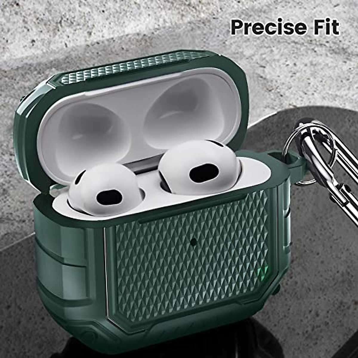 CUZOW Compatible with AirPods 3rd Generation Case, Full Body Rugged Hard PC Protective Cover with Wireless Charging, Durable Case with Keychain LED Visible for AirPods 3 Case(2021), Green