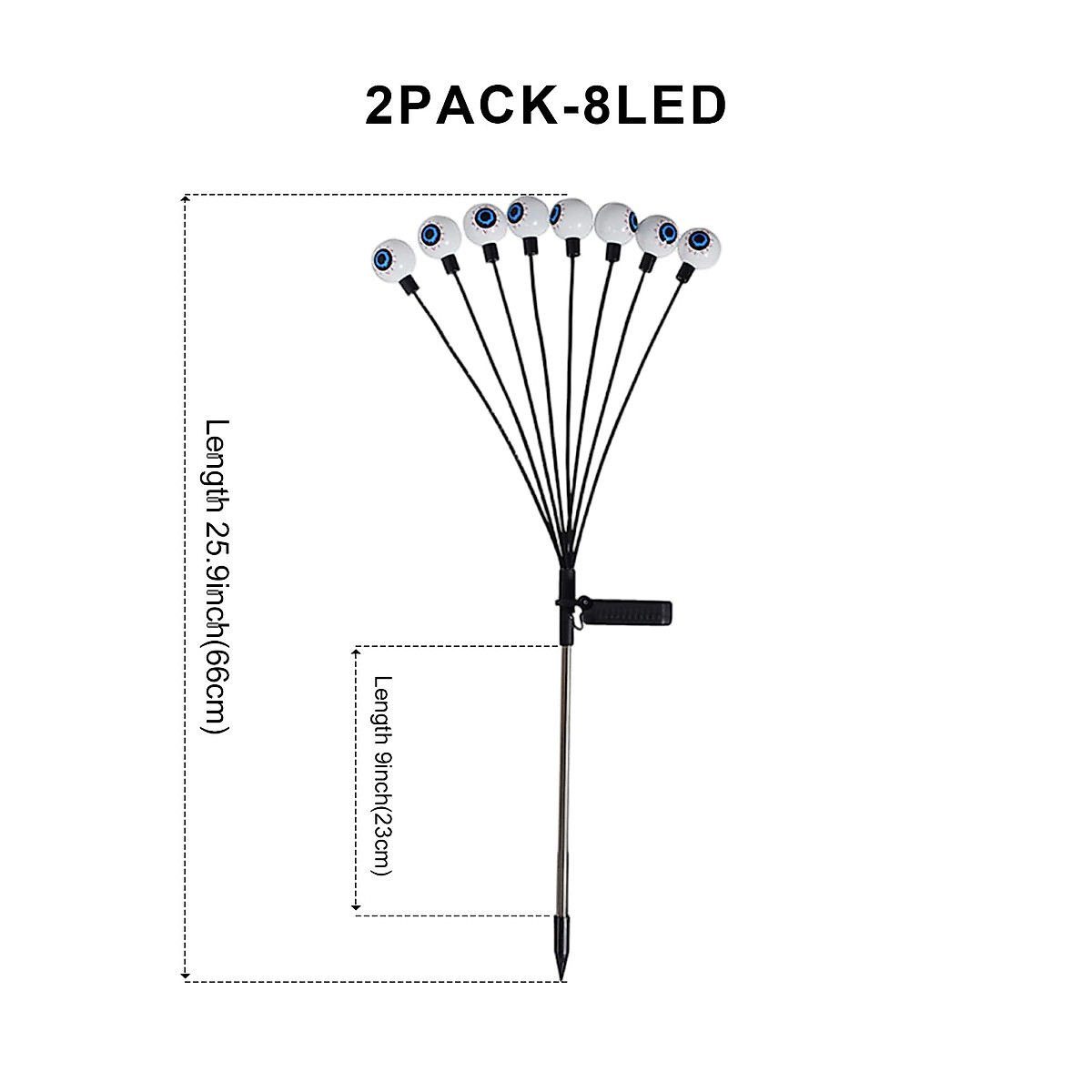 2 Pack Outdoor Halloween Decor Solar Garden Lights Outdoor-16LED Scary Eyeballs Swaying Firefly Lights with Halloween Party