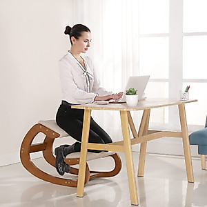 Predawn Ergonomic Kneeling Chair,Rocking Knee Chair Upright Posture Chair for Home Office Meditation Wooden & Linen Cushion-Office Chair for Back Neck Pain Relief & Improving Posture (Pecan)
