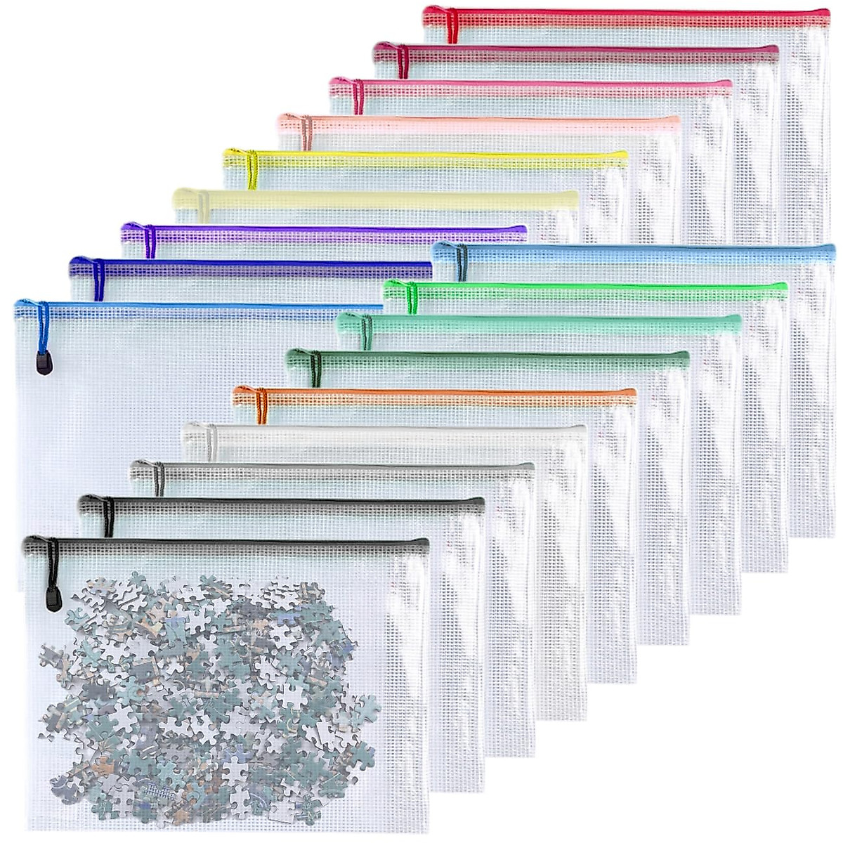 Oaimyy-18 Pcs,3"x 5",Plastic Mesh Zipper Pouch Document Folders Bag Zipper Zip File Folders for Office Supplies, Travel,Organizing Storage (3"x 5" inch, Multicolor)