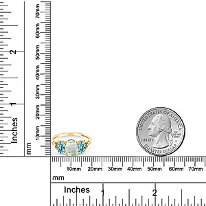 Gem Stone King 10K Yellow Gold Oval Cabochon White Simulated Opal and Blue Zircon Women Ring (2.34 Cttw) (Size 7)