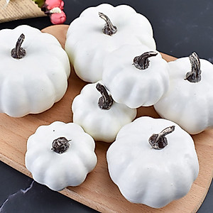7Pcs Halloween Artificial Pumpkin Halloween Foam Pumpkin Faux Fall Harvest Pumpkins Thanksgiving or Halloween Decoration (White, 7Pcs)