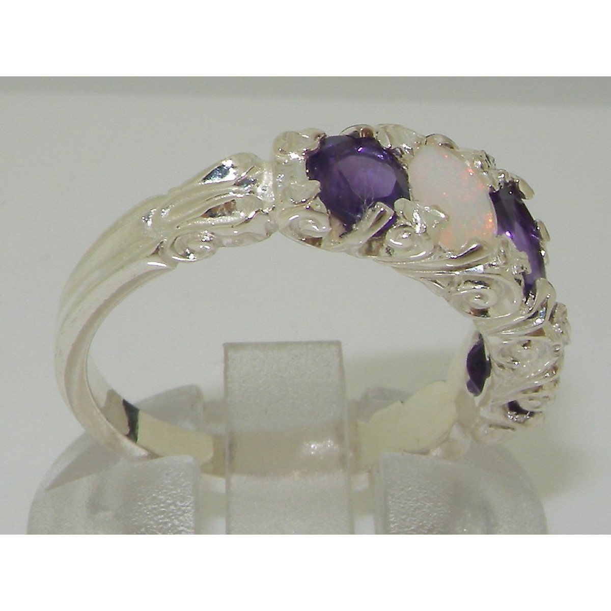 LetsBuyGold 925 Sterling Silver Natural Amethyst and Opal Womens Promise Ring - Size 9.5