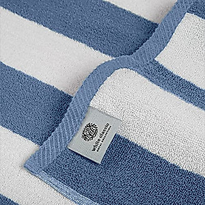 White Classic Beach Towels Oversized Cabana Stripe Cotton Bath Towel Large - Luxury Plush Thick Hotel Swim Pool Towels for Adults Super Absorbent Quick Dry - 35x70 Light Blue [2 Pack]