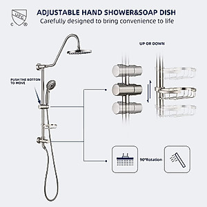 Shower System with 8" Rain Shower Head, 5-Function Shower Head with Handheld, Adjustable Slide Bar, 59" Stainless Steel Hose, Brushed Nickel