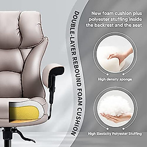 YAMASORO Big and Tall Office Chair 400lbs, Leathaire Cushy Seat and Adjustable Armrests Heavy Duty Executive Desk Chair with Wheels, Beige