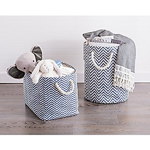 DII Chevron Woven Paper Storage Organizer Bin Laundry Hamper, Organize Clothing, Toys, Pet Supplies, Accessories, Kids & Baby Nursery Basket, Small Rectangle, Nautical Blue