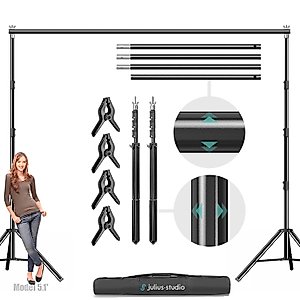Julius Studio 10 x 10 feet (Upgraded) Large Heavy Duty Backdrop Stands Background Support System Kit, New Metal Head Design, Size-up Joints & Legs, Higher Stability, Clamps, Photo Studio, JSAG242