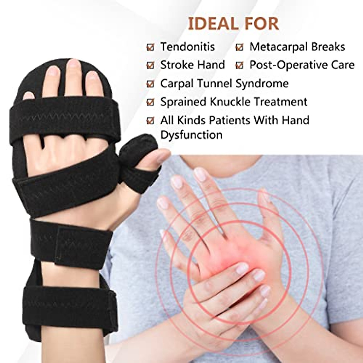 Resting Hand Brace, Soft Stroke Hand Splint Night Support for Men and Women, Hand Rest For Arthritis, Tendonitis, Carpel Tunnel Syndrome, Metacarpal Breaks, Flexion Contractures (S/M)