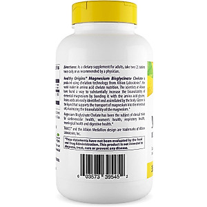 Healthy Origins Magnesium Bisglycinate Chelate (TRAACS) - Chelated Magnesium for Brain & Heart Health - Albion Magnesium Supplement - Unbuffered Supplements - 360 Tablets