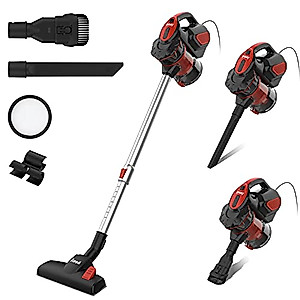 INSE Corded Vacuum Cleaner, 600W Powerful 18000Pa Vacuum Cleaner, 6-in-1 Versatile Lightweight Corded Stick Vacuum Cleaner for Pet Hair Hardwood Floor - Crimson