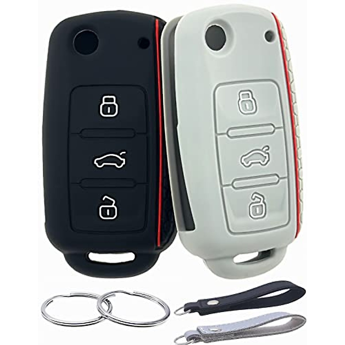 REPROTECTING Silicone Rubber Key Fob Cover Compatible with 2006-2015 Volkswagen Beetle CC Eos GTI Golf Jetta Passat Rabbit Tiguan Touareg NBG735868T NBG0100180T (Black/Grey)