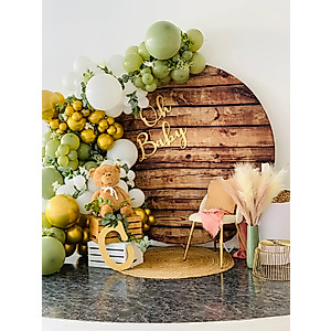 Leowefowa Polyester Rustic Wood Board Round Backdrop (Without Stand,not Real Wood) 6x6ft Wood Plank Background for Photo Girl Boy Birthday Baby Shower Gender Reveal Party Banner Grad Prom Photo Prop
